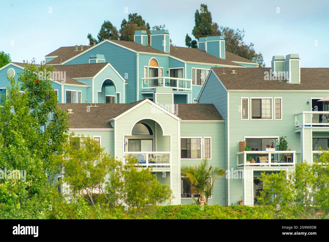 Vacation home with blue and green exterior walls in the countryside ...