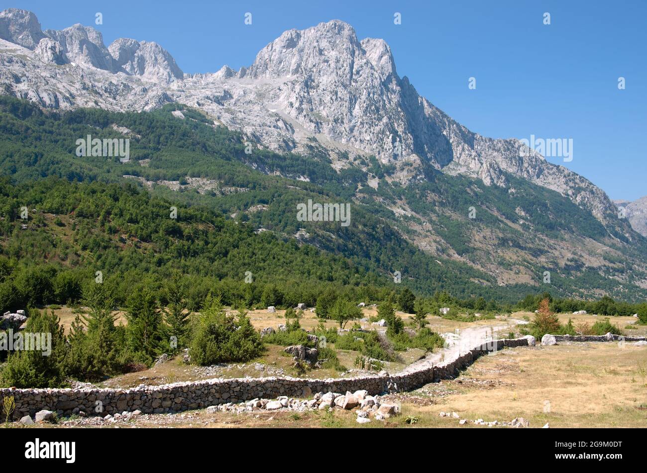 peak of Albanian Alps along the off-road to the Theth National Park ...