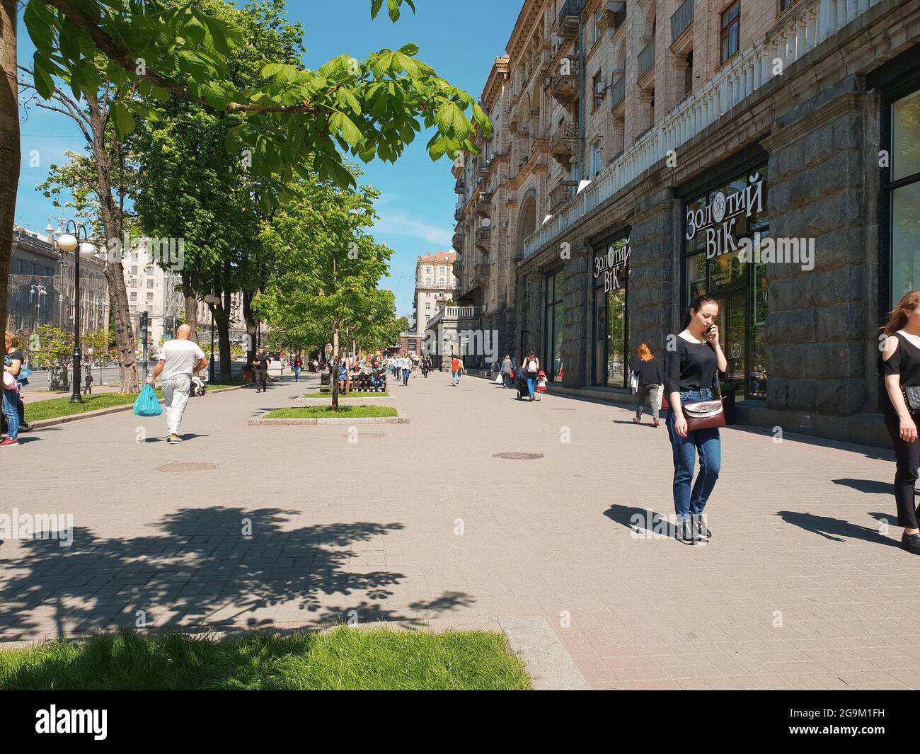 Kiev, Ukraine-May 1, 2018: People walking on Kreschatik street in Kiev ...