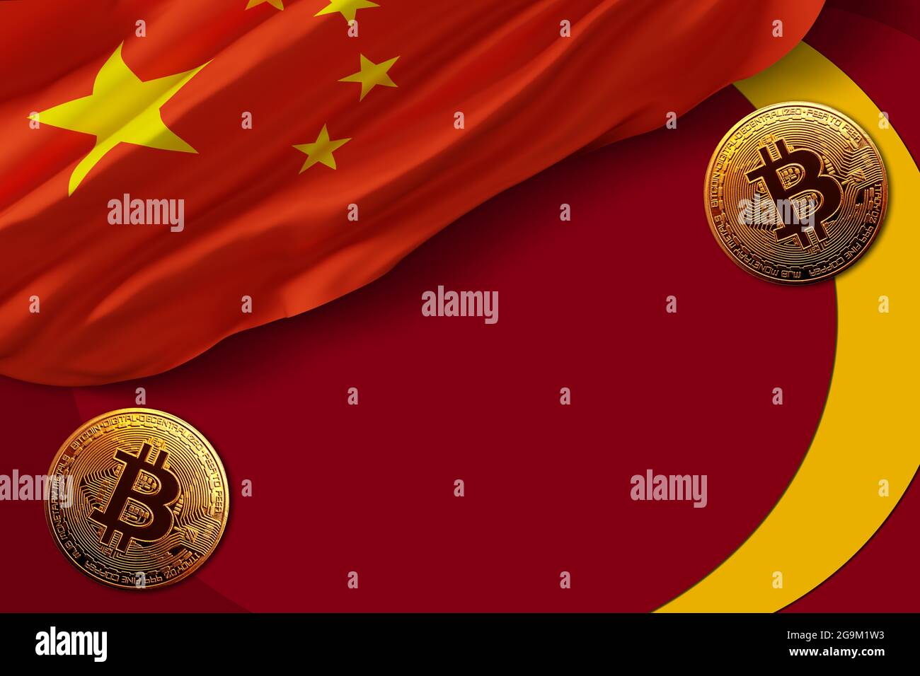 golden bitcoin coin on the chinese flag background. cryptocurrency ...
