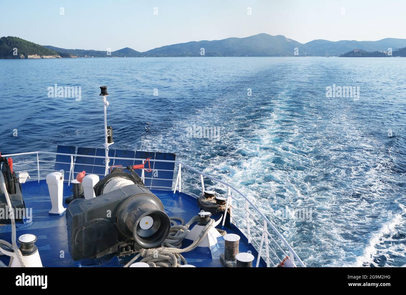 Ferry view to blue sea and Elba Island of Italy. High quality photo ...