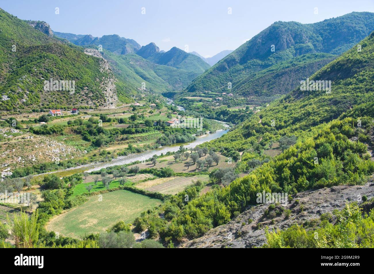 idyll valley of Kiri river from the hills of the Drisht Castle, Skhodra ...