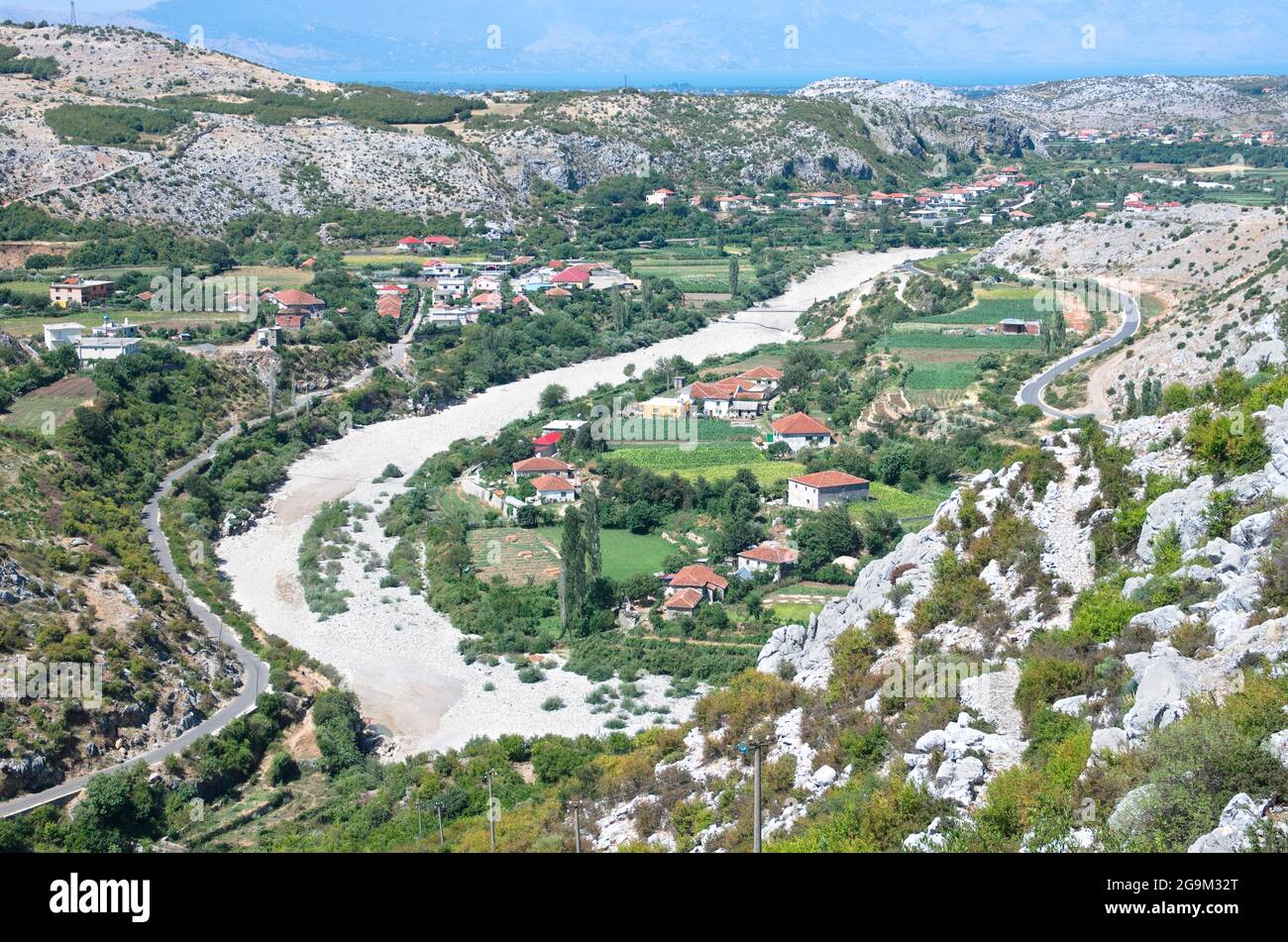 idyll valley of Kiri river from the hills of the Drisht Castle, Skhodra ...