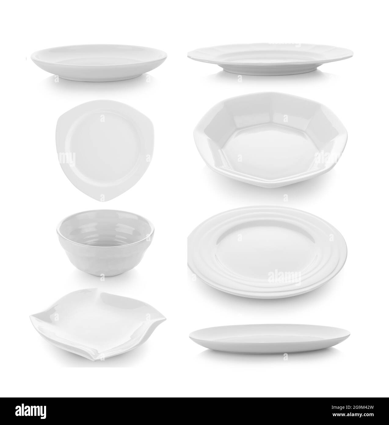 set of plate on white background Stock Photo - Alamy