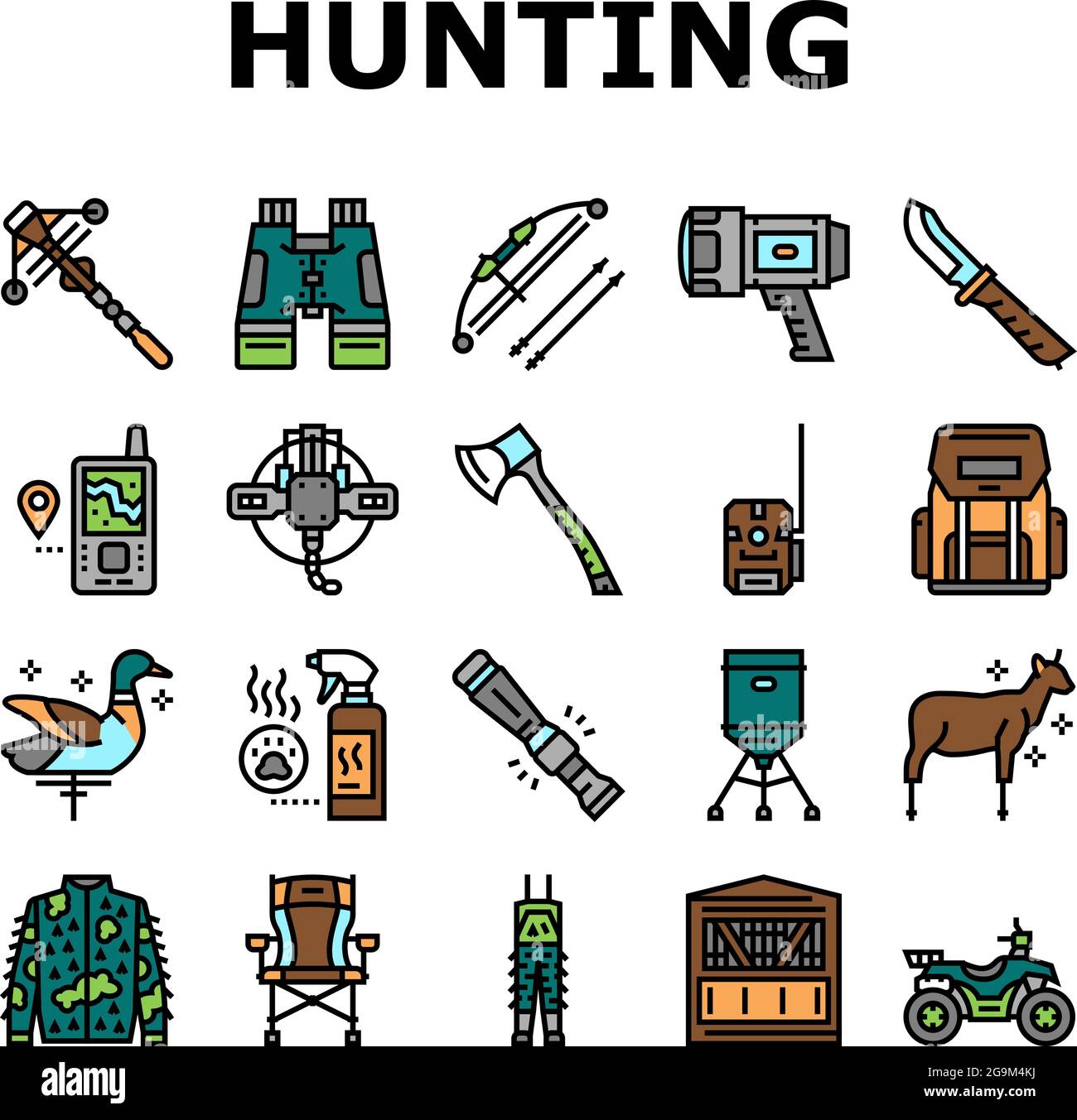 Hunting Shop Selling Collection Icons Set Vector Stock Vector Image ...