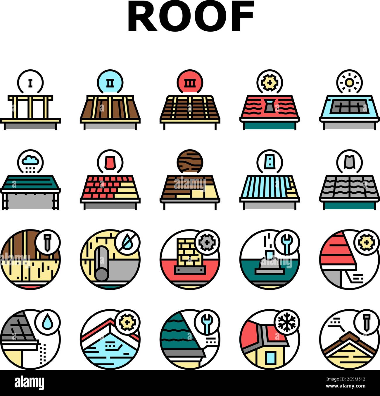 Roof Replacement Job Collection Icons Set Vector Stock Vector Image ...