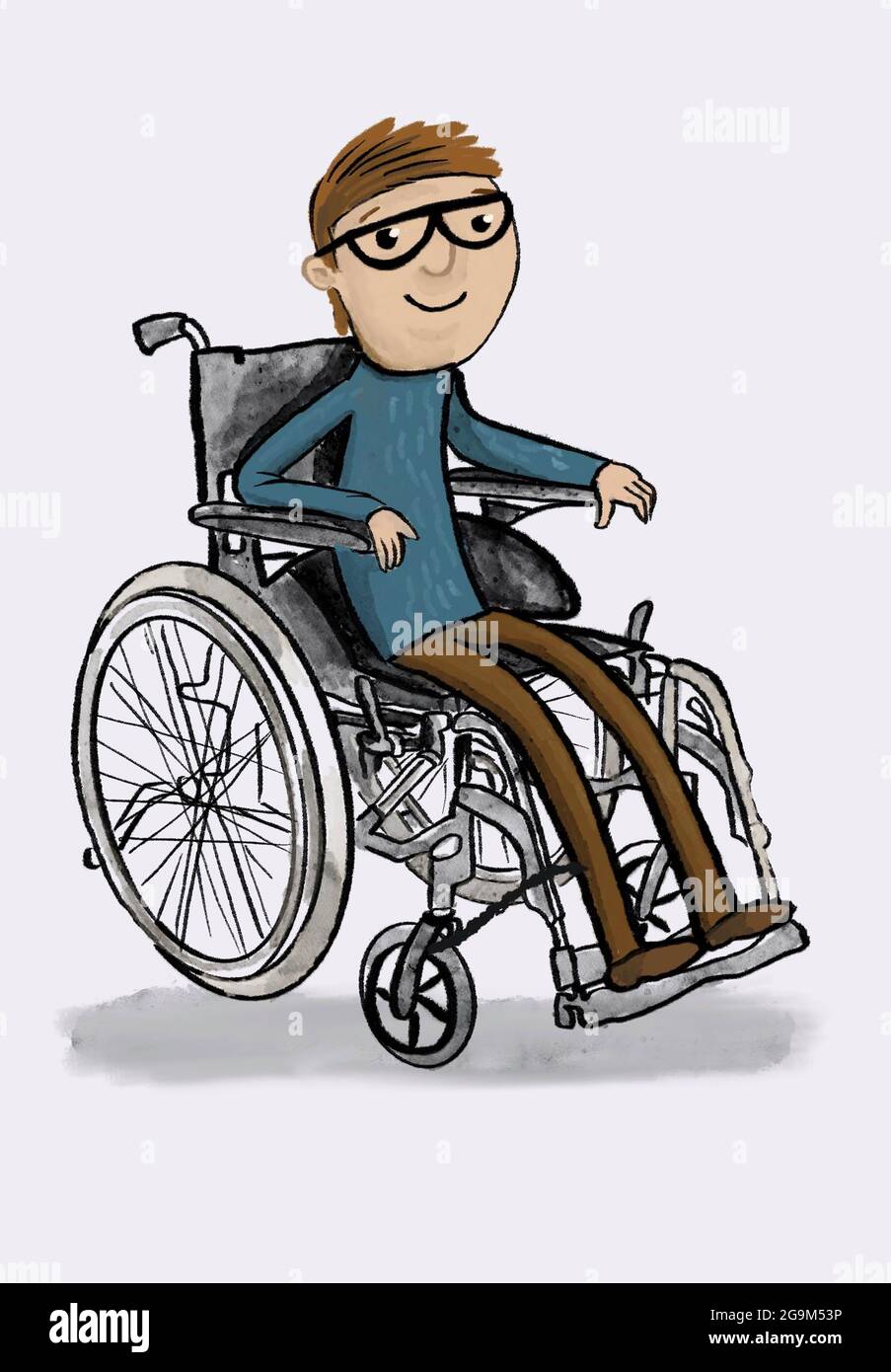 Man in wheelchair smiling hand drawn cartoon character illustration ...