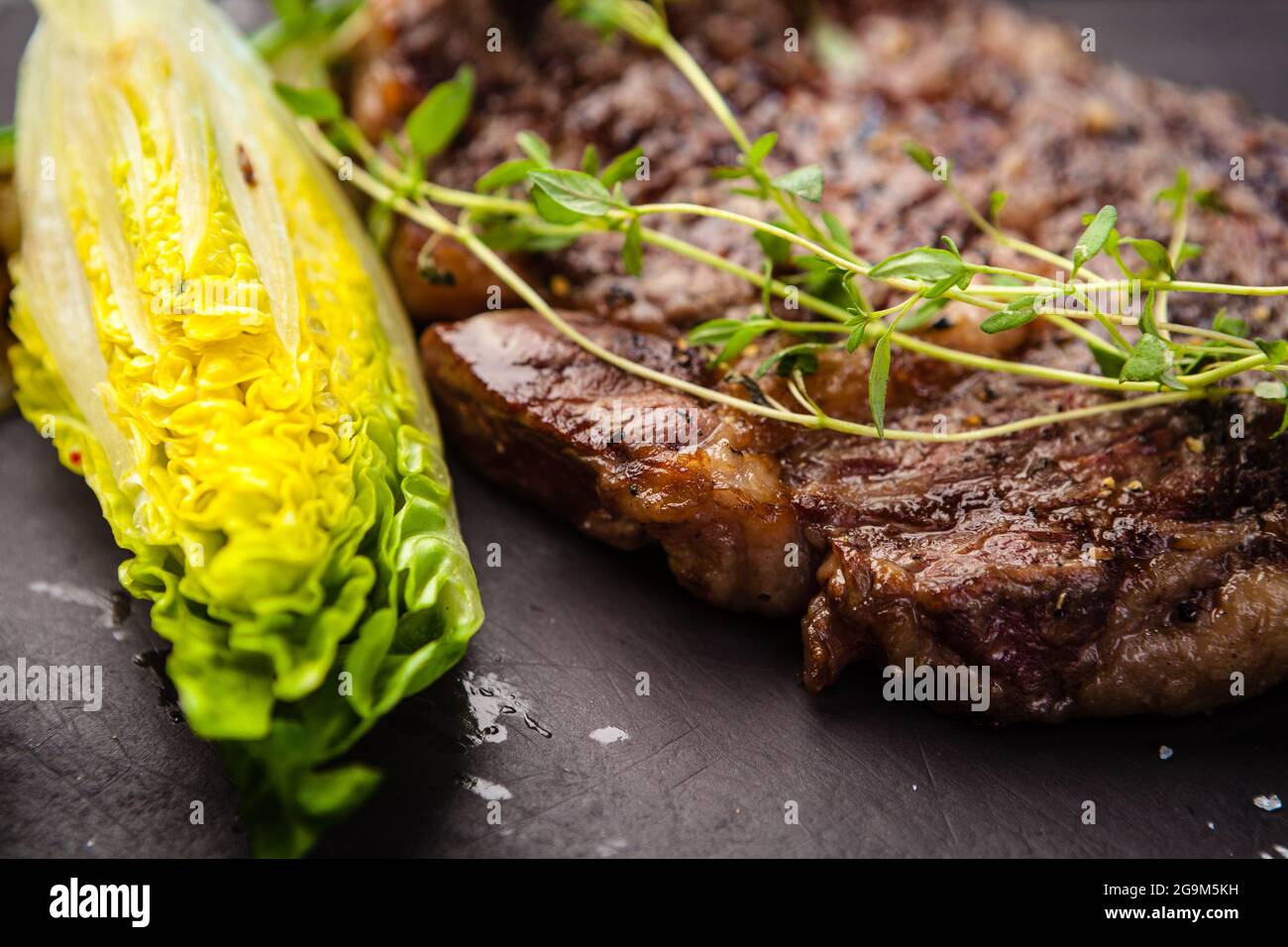 Black Angus Entrecote steak. Marbled steak from Uruguay. Delicious ...