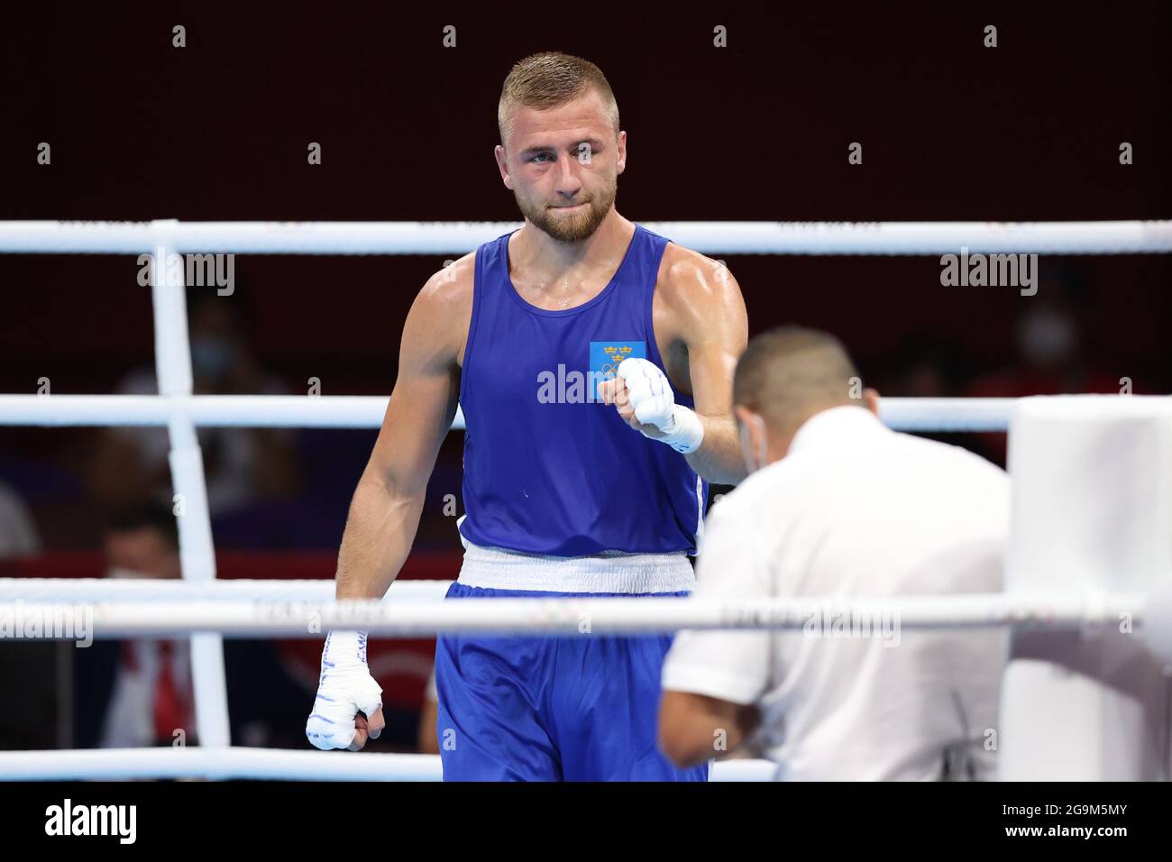 Tokyo, Japan. 26th July, 2021. CHARTOI Adam (SWE) Boxing : Men's Middle (69-75kg) Preliminaries ...