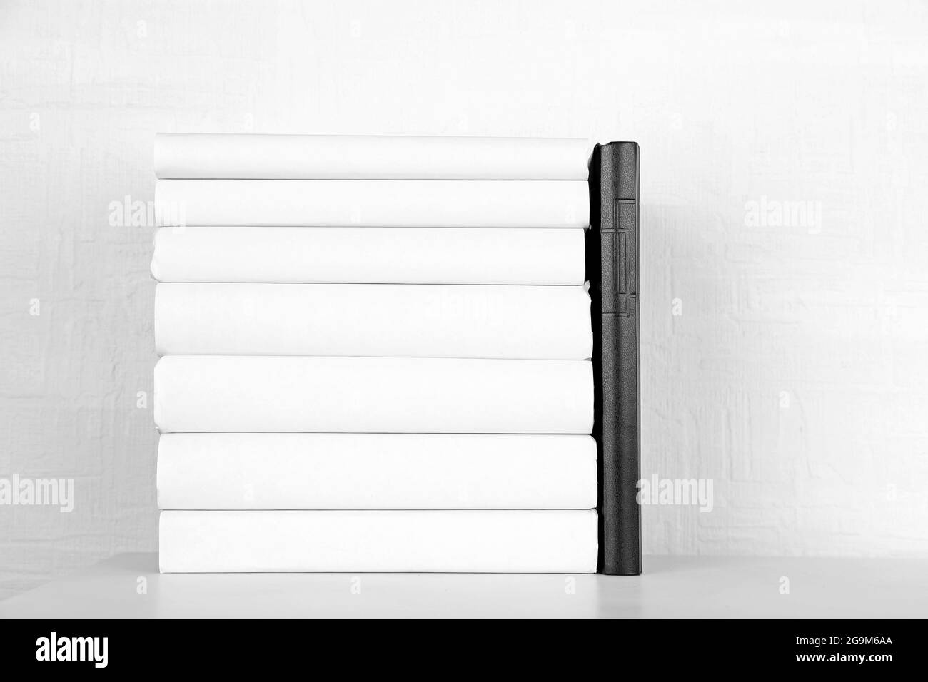 Wooden shelf at black wall background Black and White Stock Photos ...