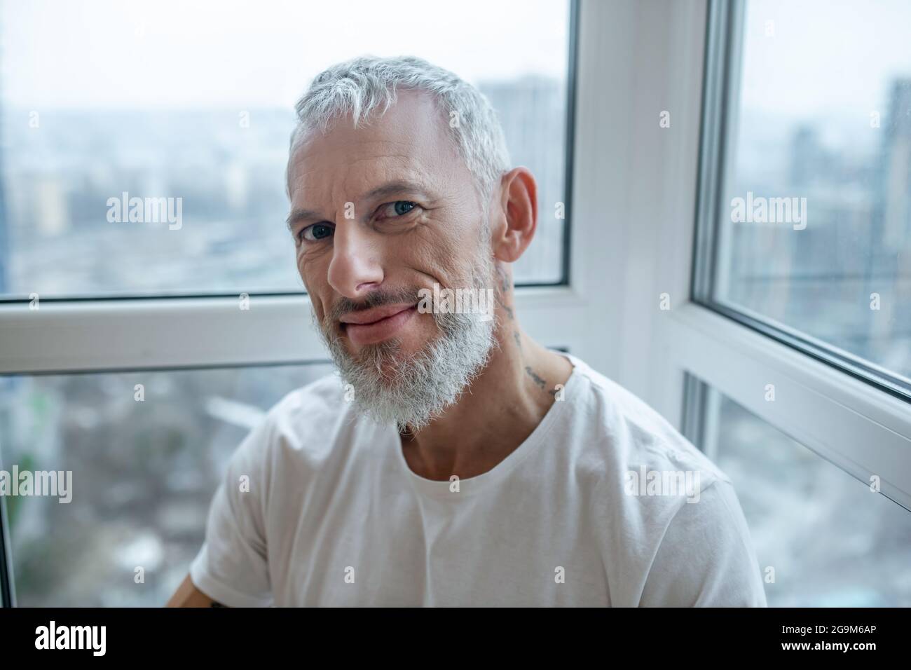 A portrait picture of a gray-haired man smiling Stock Photo - Alamy