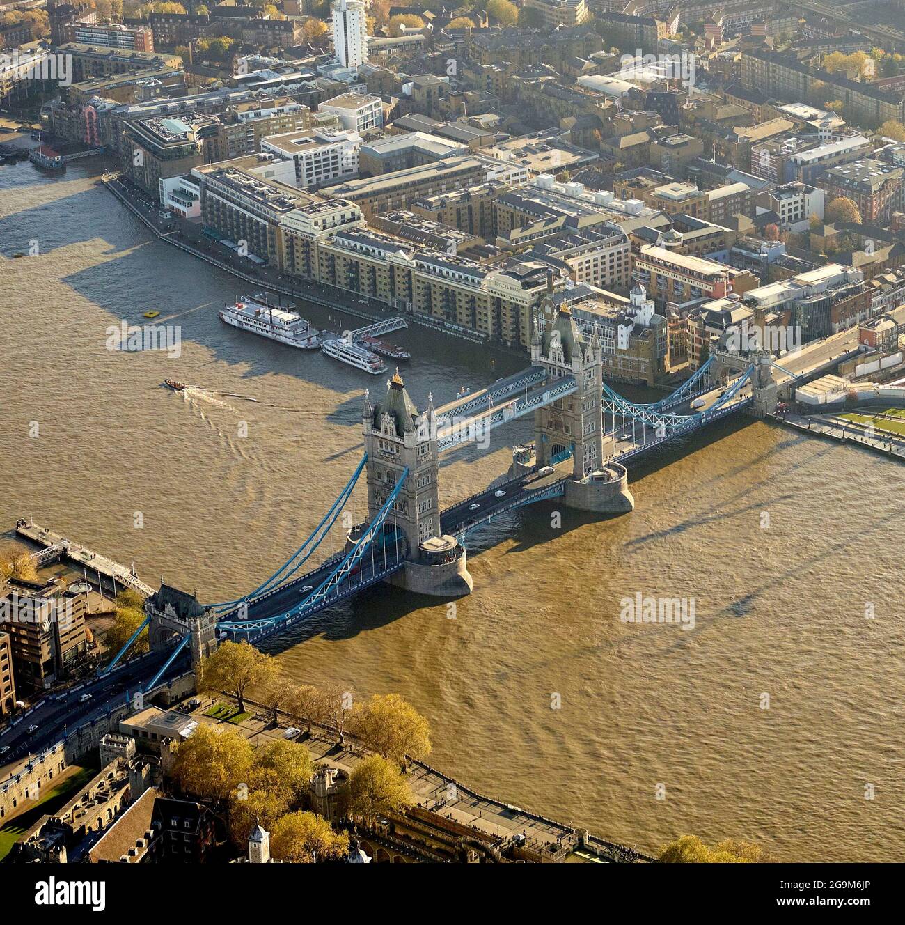 An aerial photograph of Tower Bridge, river Thames, London, UK Stock ...