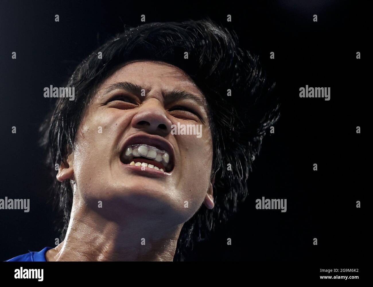 Tokyo, Japan. 27th July, 2021. Chen Nien-chin of Chinese Taipei reacts ...