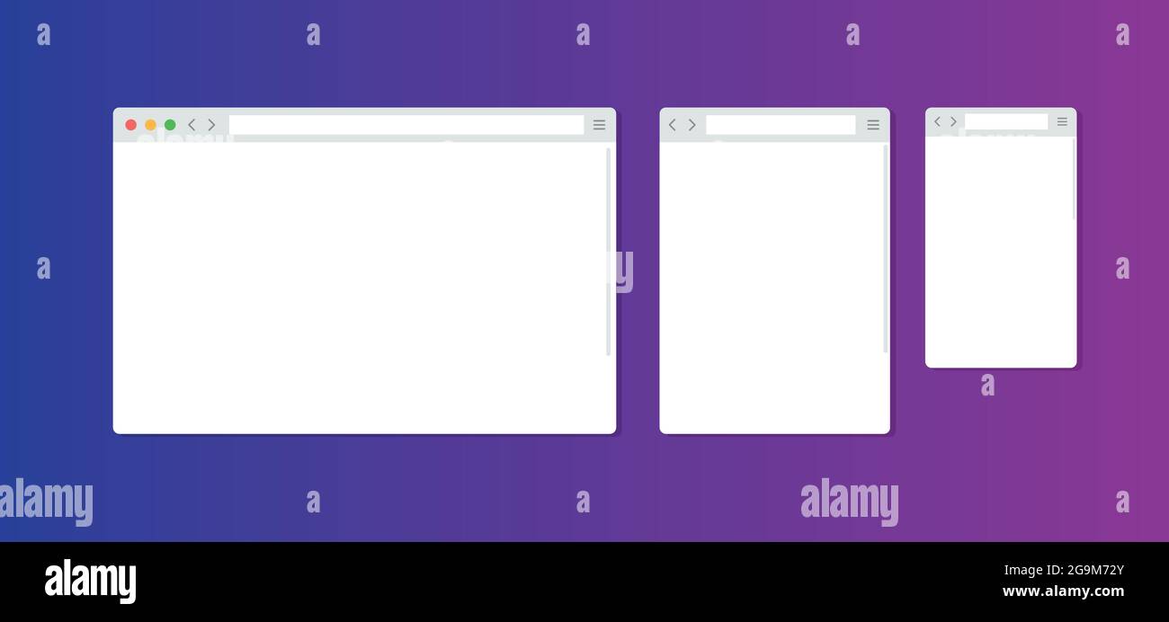 Web browser window template in flat style for desktop, tablet and ...