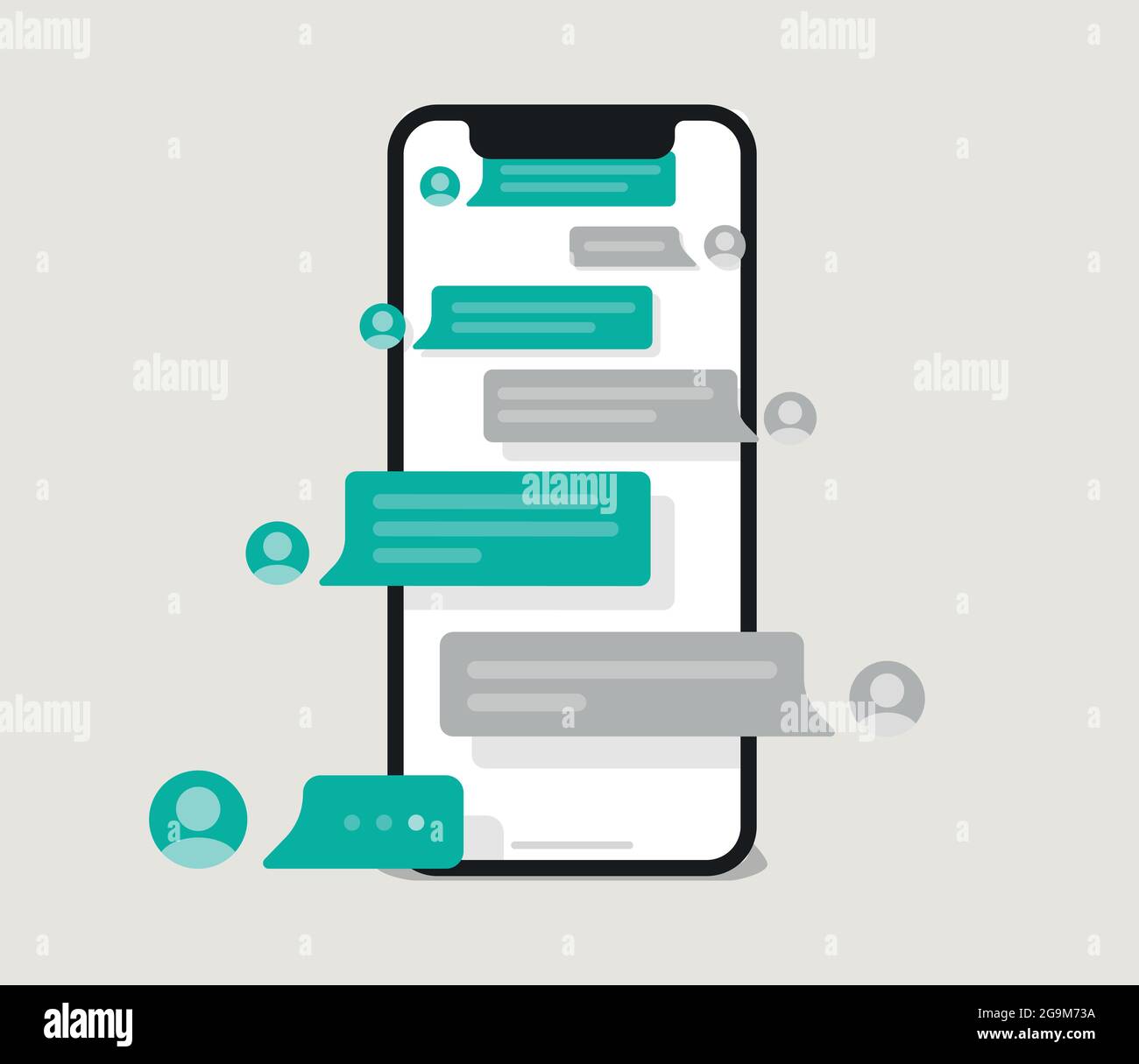 Chat text message bubbles over the smartphone display Stock Vector ...