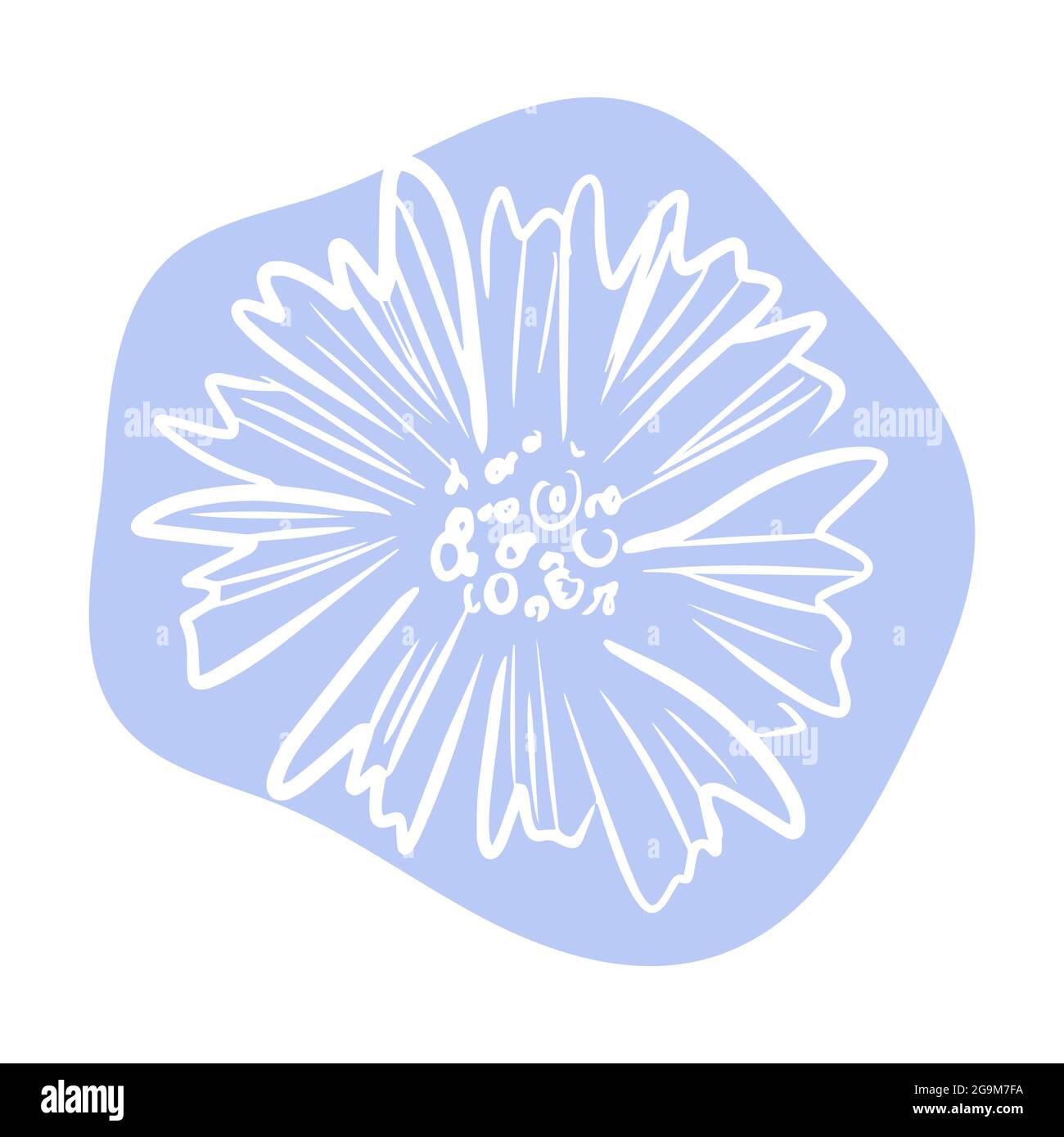 Cornflower with abstract shapes hand drawn illustration. Line art ...