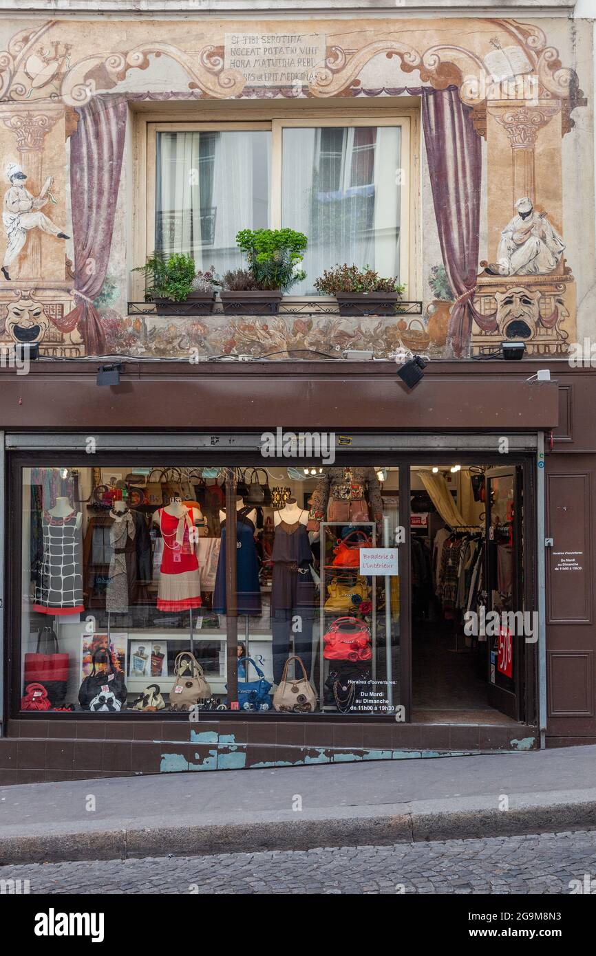 Theater stage painted in optical illusion around a window. Montmartre ...