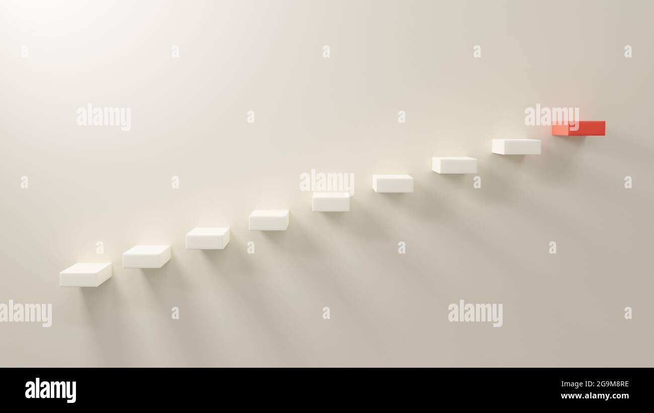 Black stairs 3D on white wall first step up to next red success at home ...