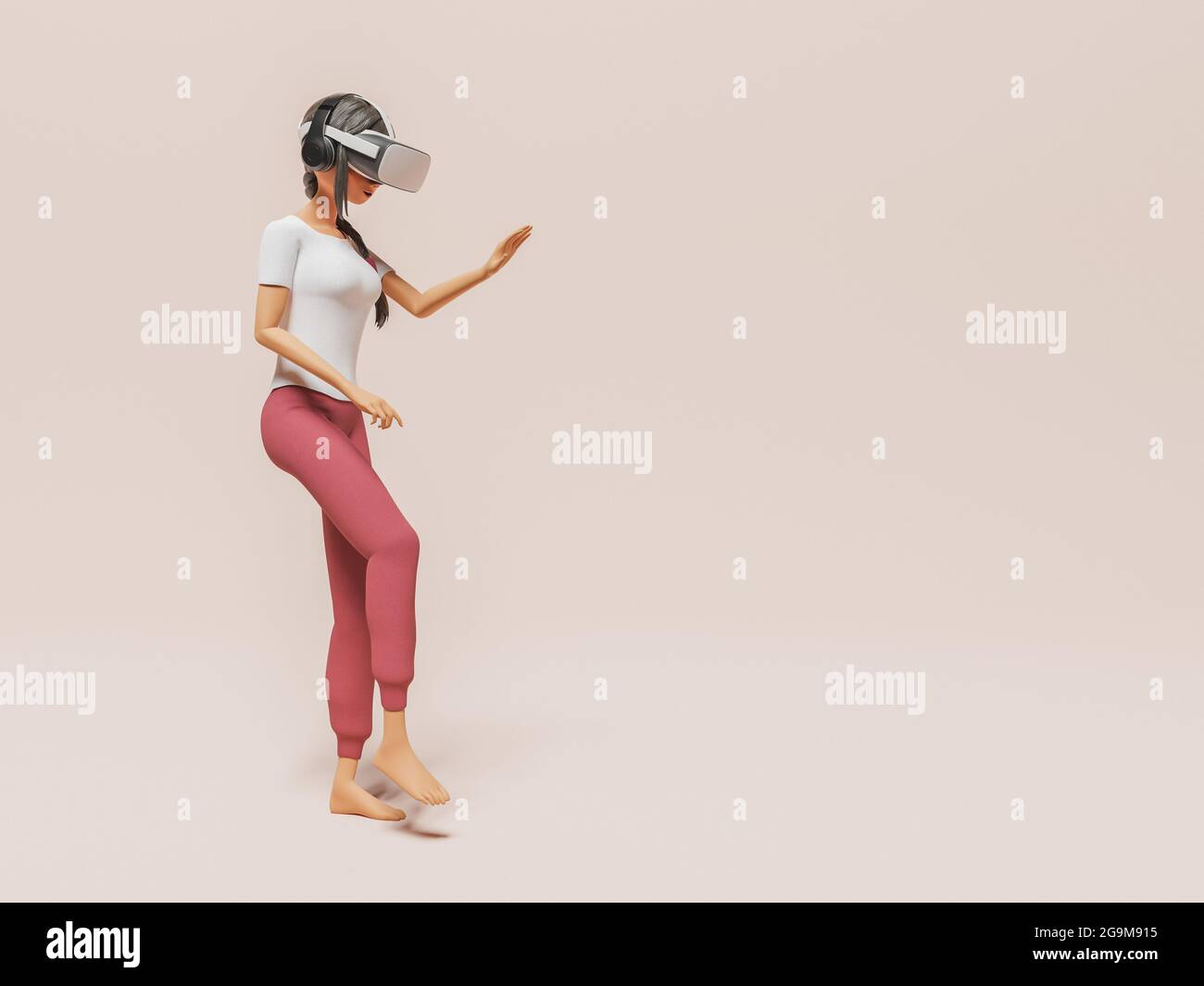 girl with VR glasses walking blindly on minimalistic background in ...