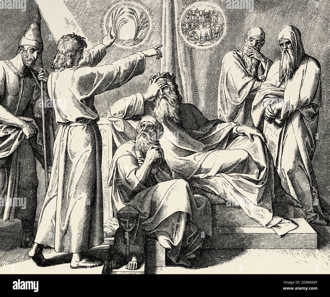 Genesis. Joseph interprets Pharaos dreams. Sacred biblical history Old ...