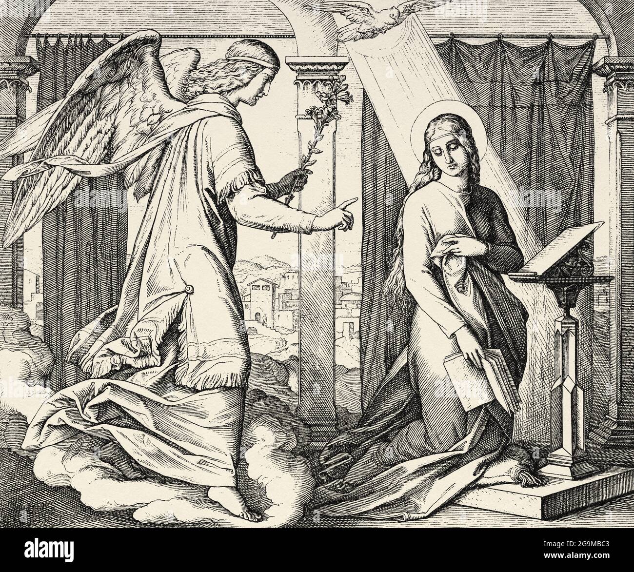 Virgin Mary annunciation. The announcement of the angel Gabriel to the ...