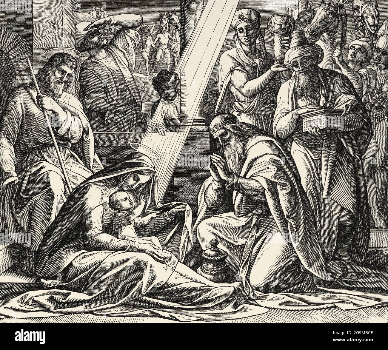 The adoration of the three magi. The Magi worship the Messiah. Matthew ...