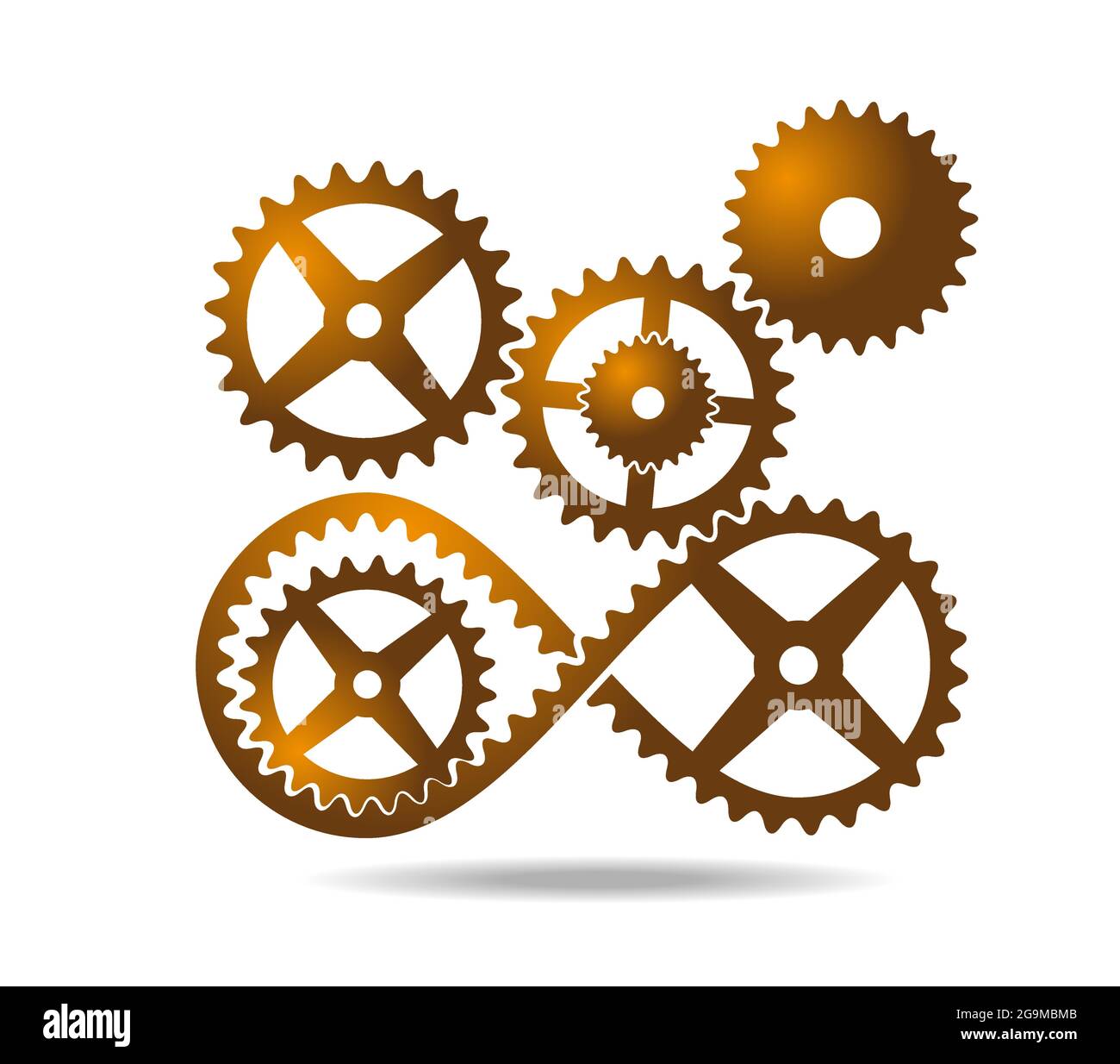 Golden tape with teeth mobius loop and gears. Drive transmission ...