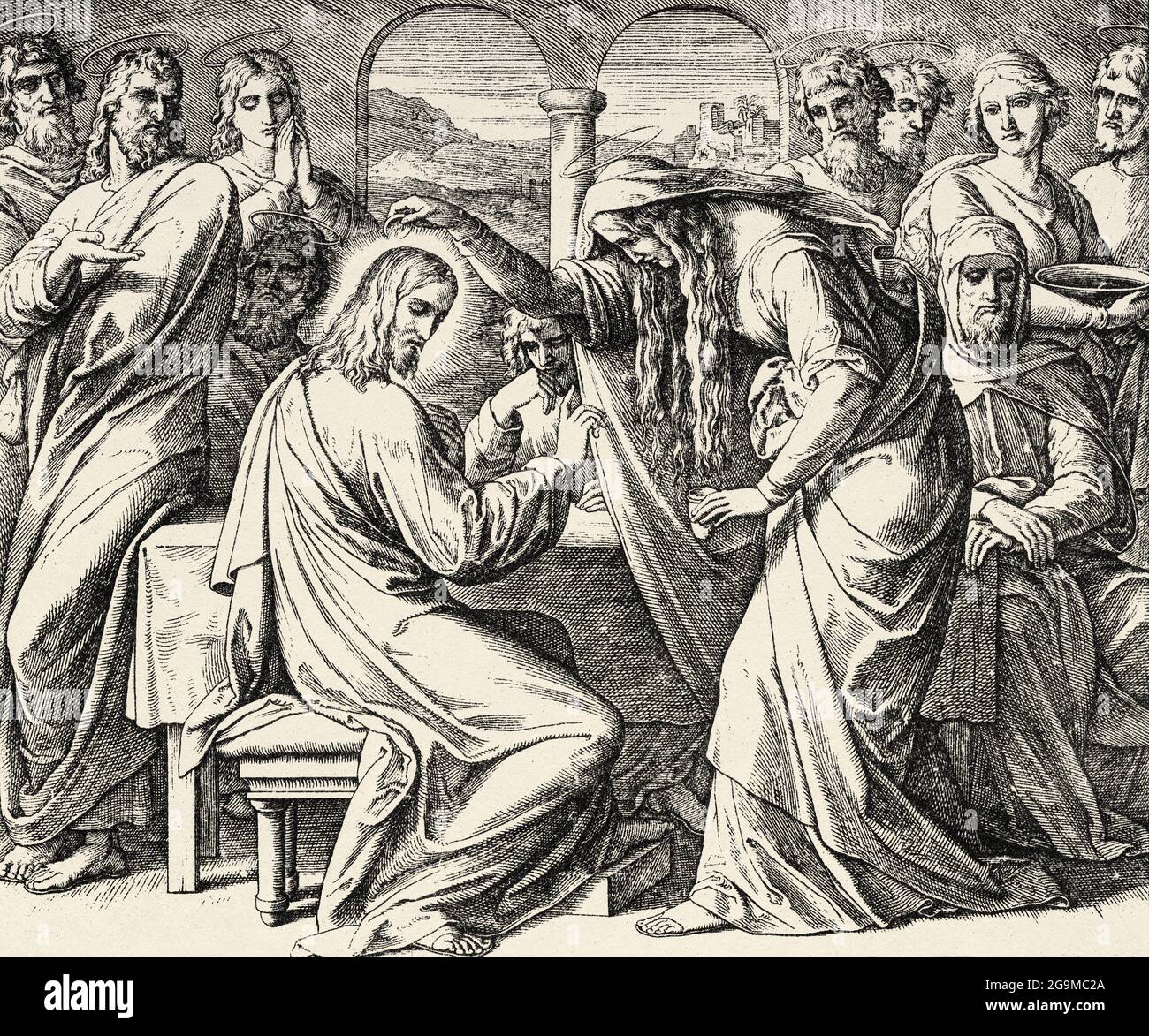 Jesus in Bethany. Mary anoints the Lord Jesus. Matthew book, New ...