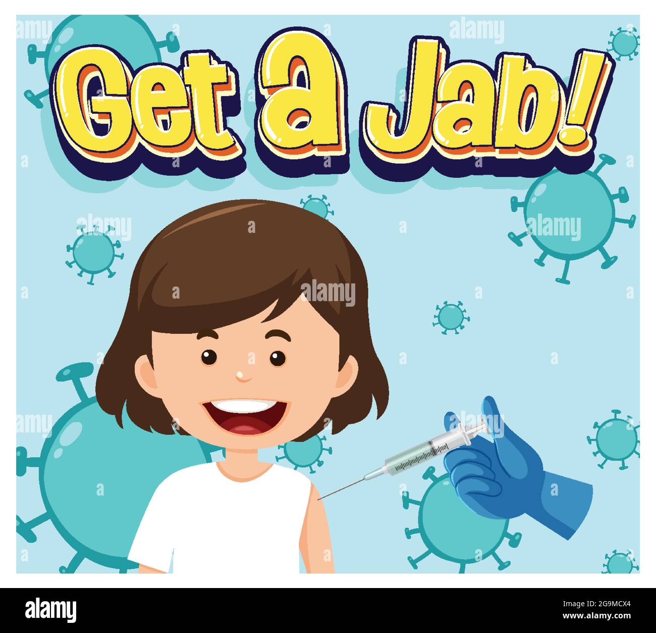 Coronavirus vaccination concept with Jab Time font and cartoon ...