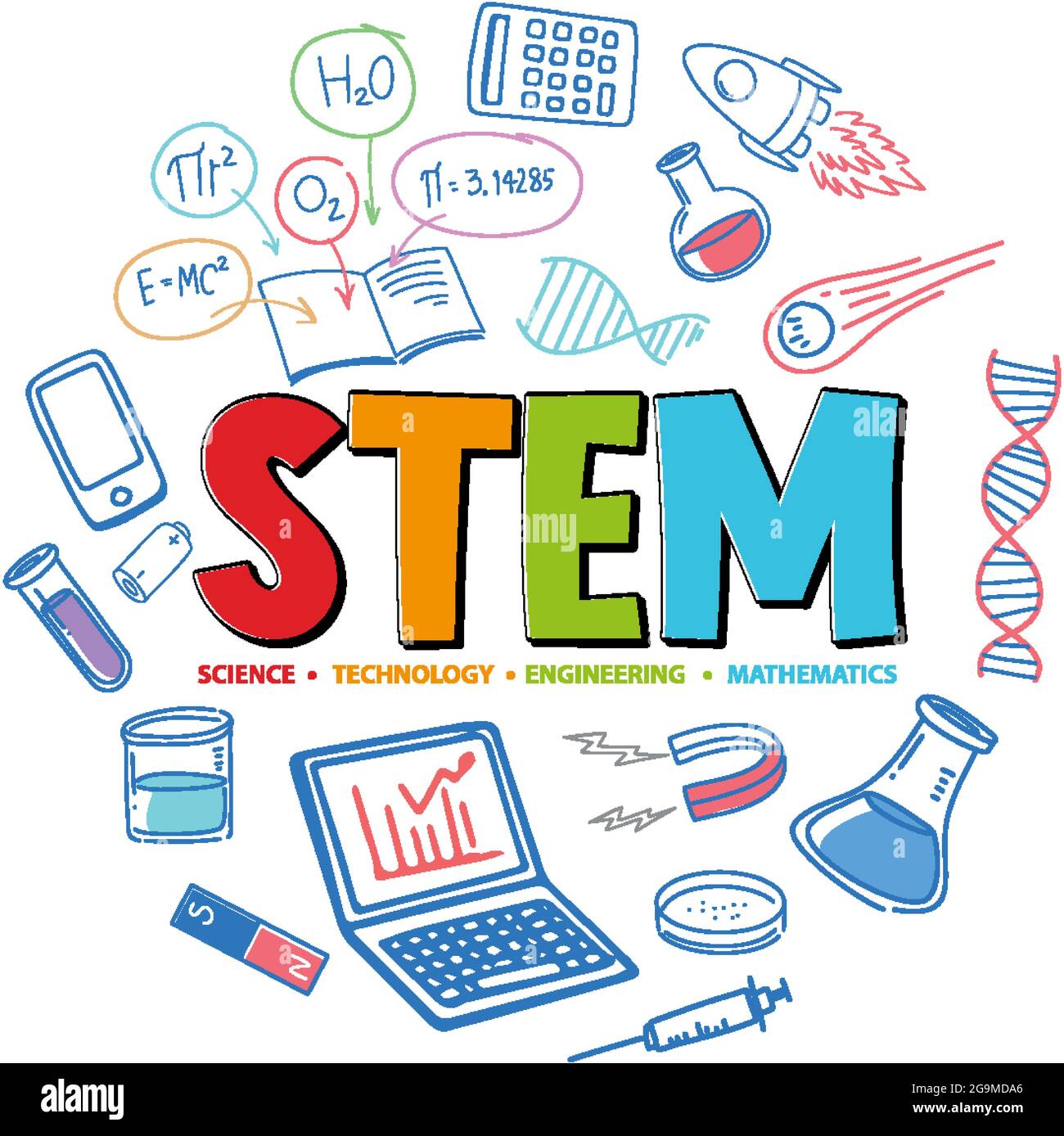 Colourful STEM education logo with learning elements illustration Stock ...
