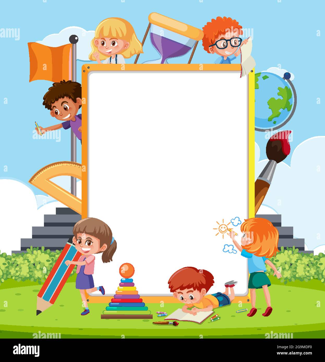 Empty board with many children cartoon character illustration Stock ...
