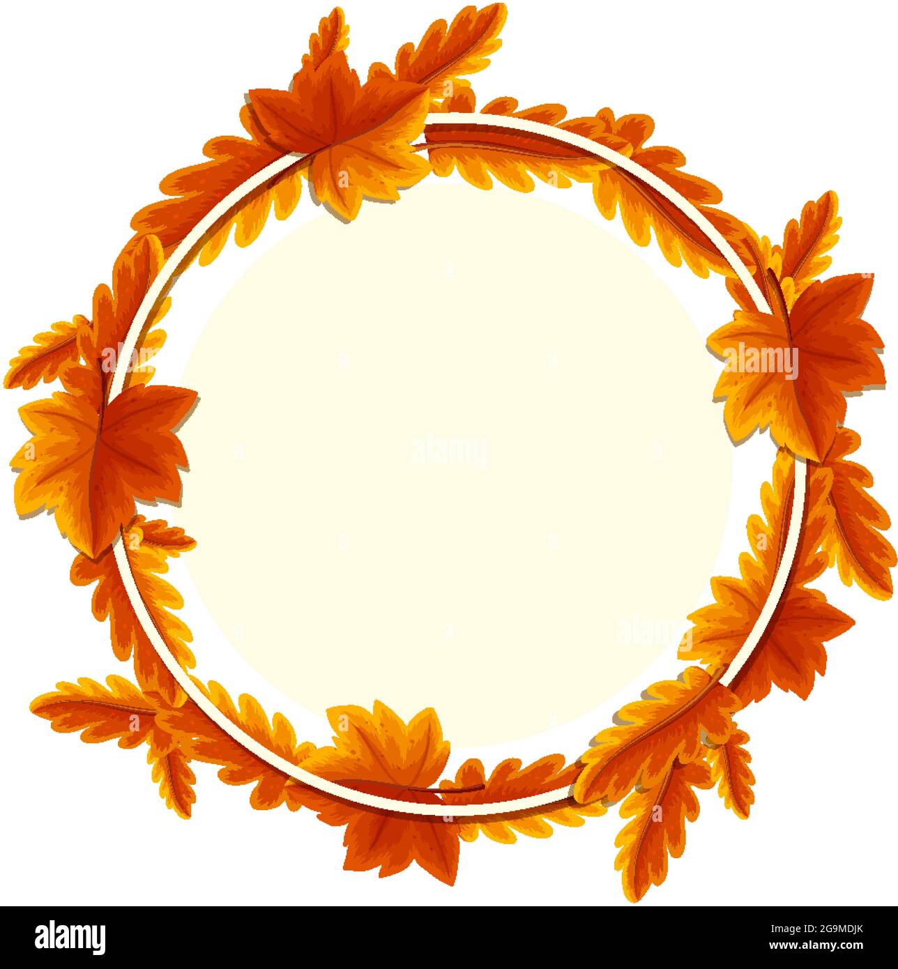 Round autumn leaves frame template illustration Stock Vector Image ...