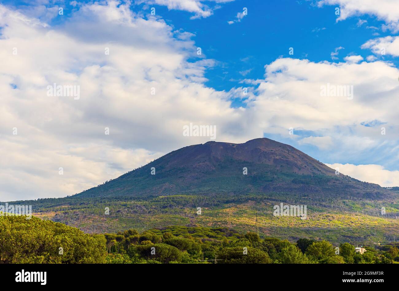 View of Mount Vesuvius located on the Gulf of Naples in Campania, Italy ...