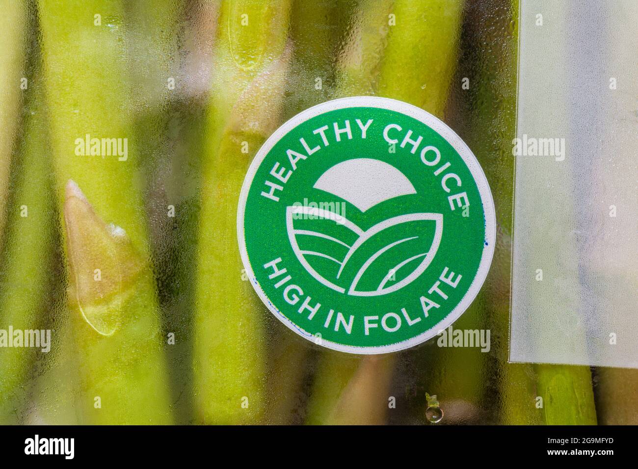 Healthy Choice High in Folate symbol on pack of Tesco Asparagus Tips ...