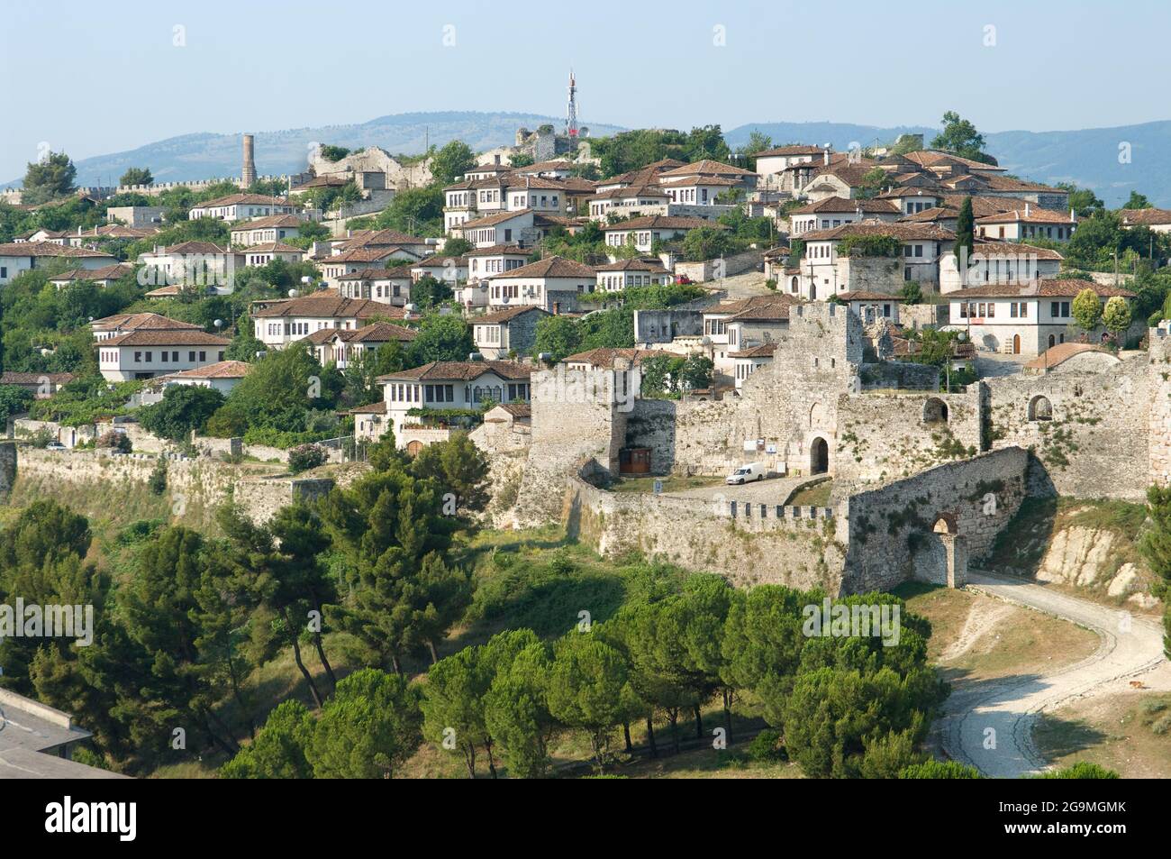 ruins of Citadel and Kalasa neighborhood in Berat, Albania Stock Photo ...