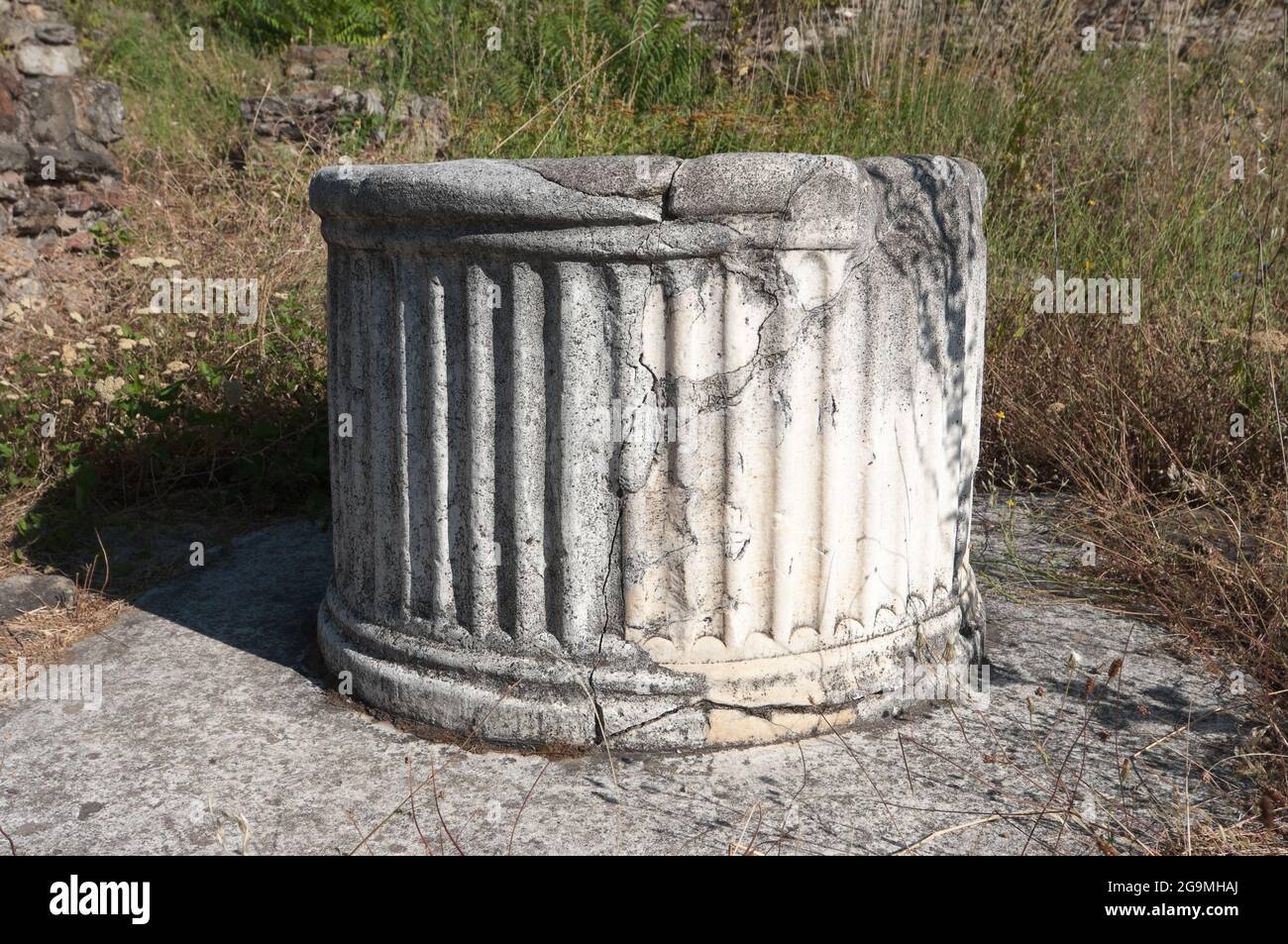 decorated marble fragment column in Heraclea Lyncestis, Bitola ...