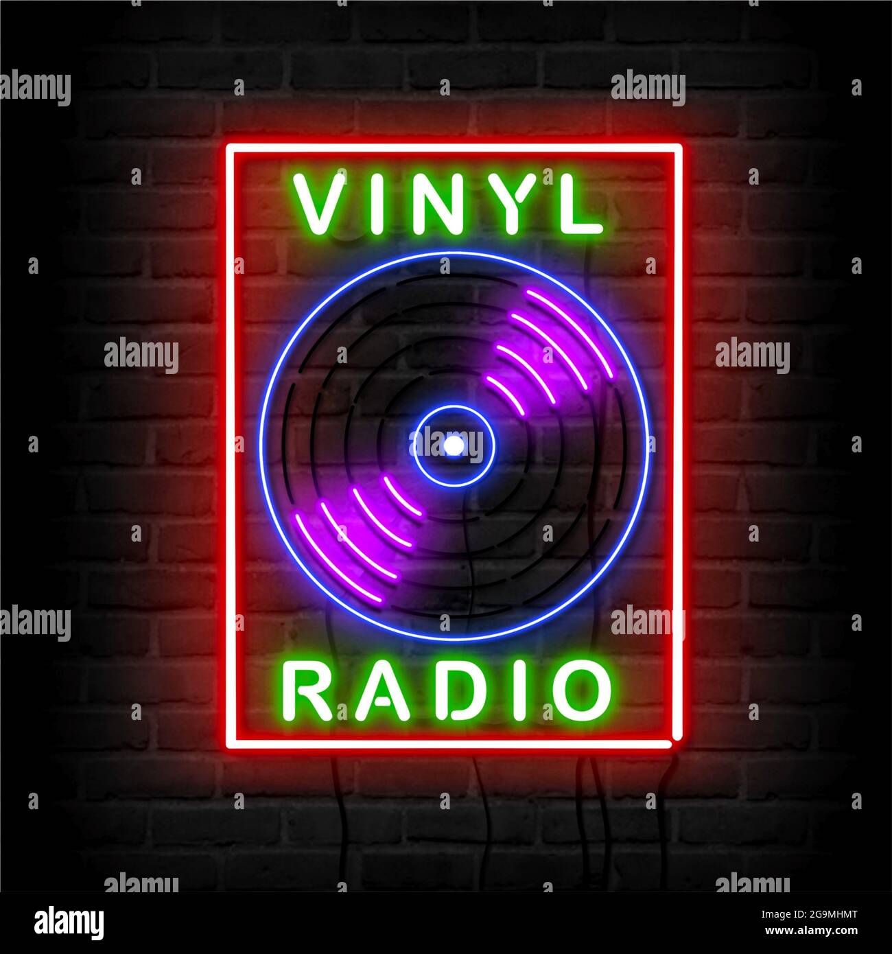 Vinyl radio neon sign Stock Photo - Alamy
