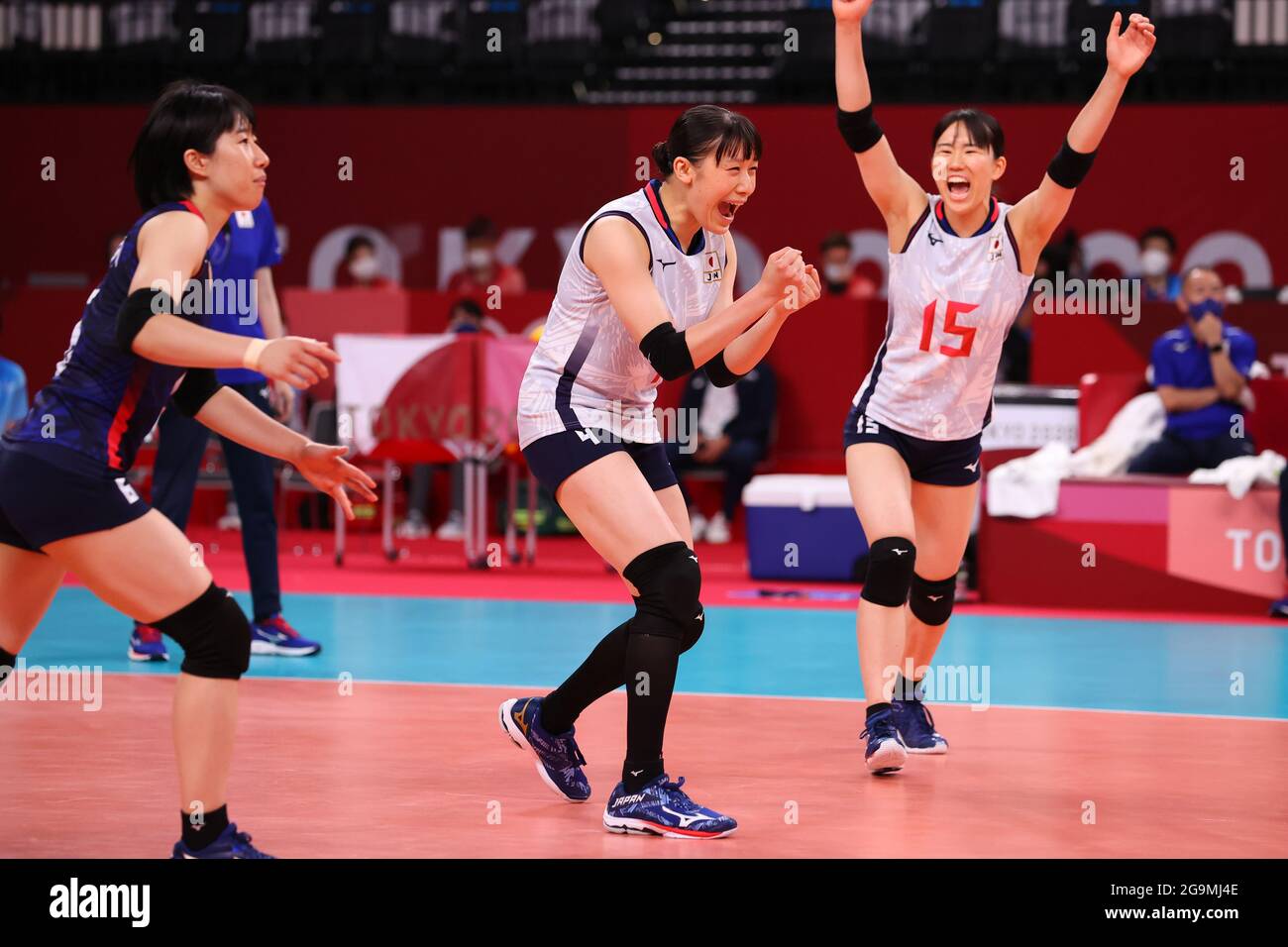 (L-R) Mako Kobata, Mayu Ishikawa, Kotona Hayashi (JPN), JULY 27, 2021 - Volleyball : Women's ...