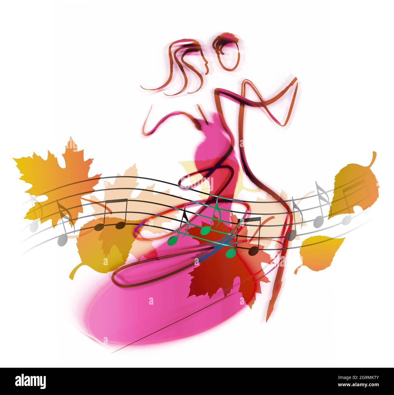 Ballroom dance, Autumn motif. Stylized illustration of Young couple ...