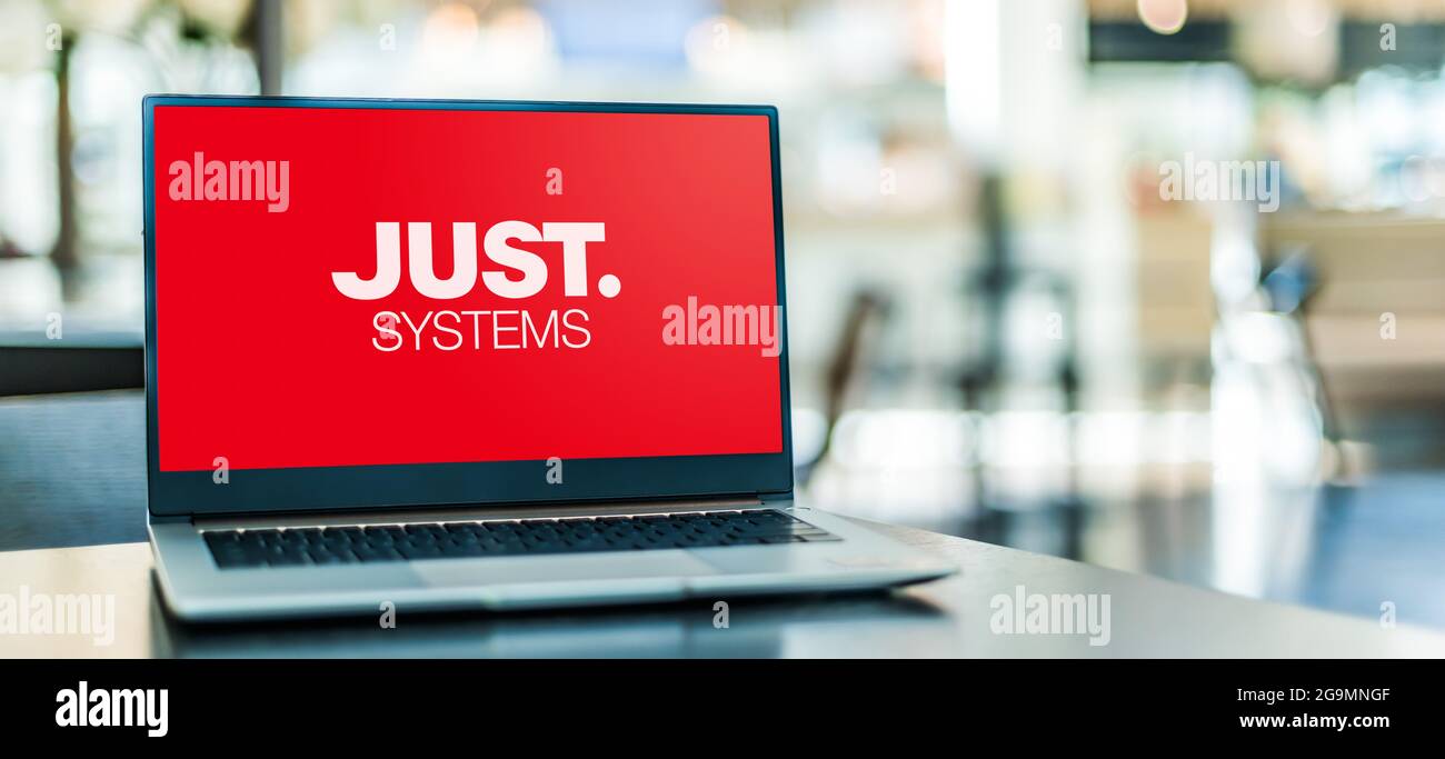 POZNAN, POL - JUN 12, 2021: Laptop computer displaying logo of ...