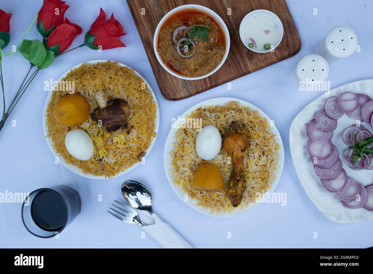 Chicken biryani - Homemade biryani overhead view Stock Photo - Alamy