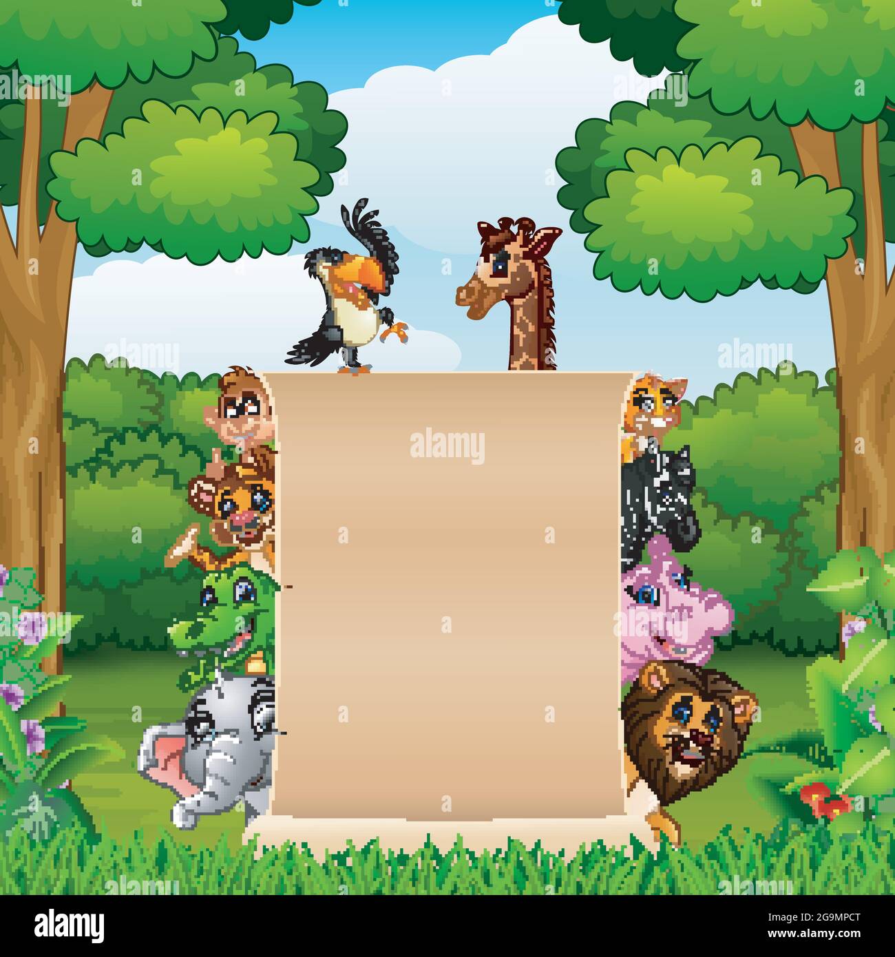 Animals with paper blank sign in forest Stock Vector Image & Art - Alamy
