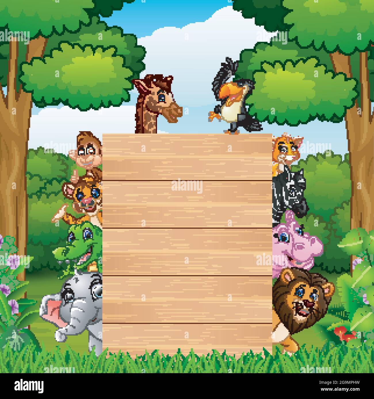 Animals with wood blank sign in jungle Stock Vector Image & Art - Alamy