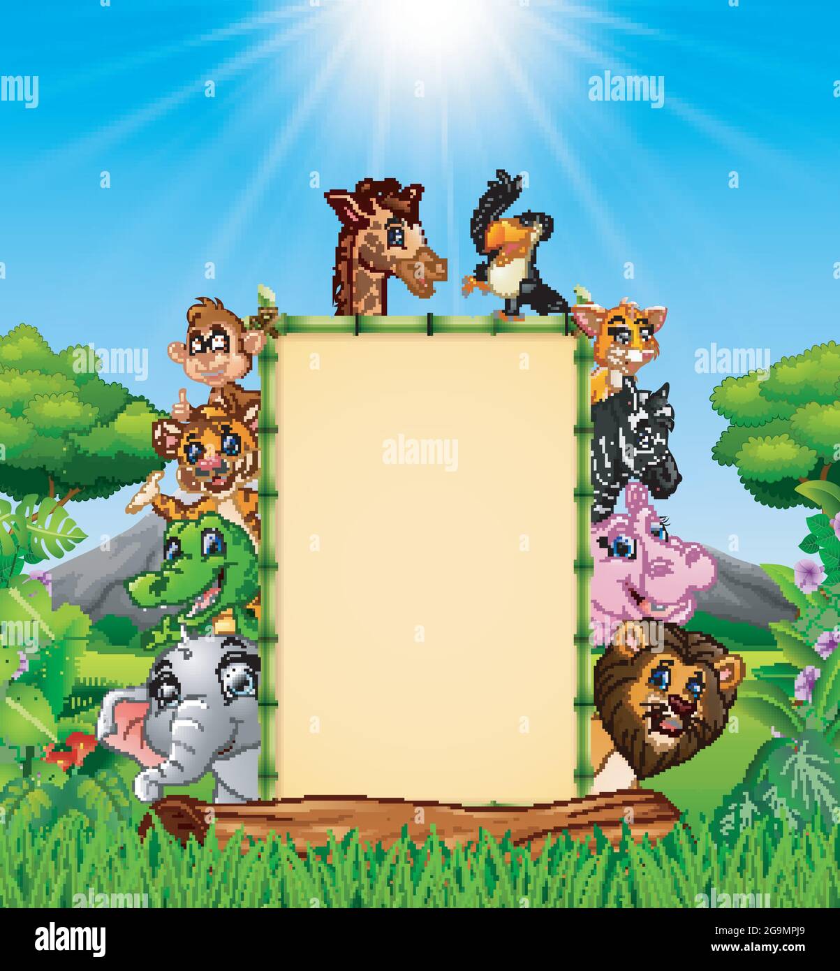 Animals with bamboo blank sign in jungle Stock Vector Image & Art - Alamy