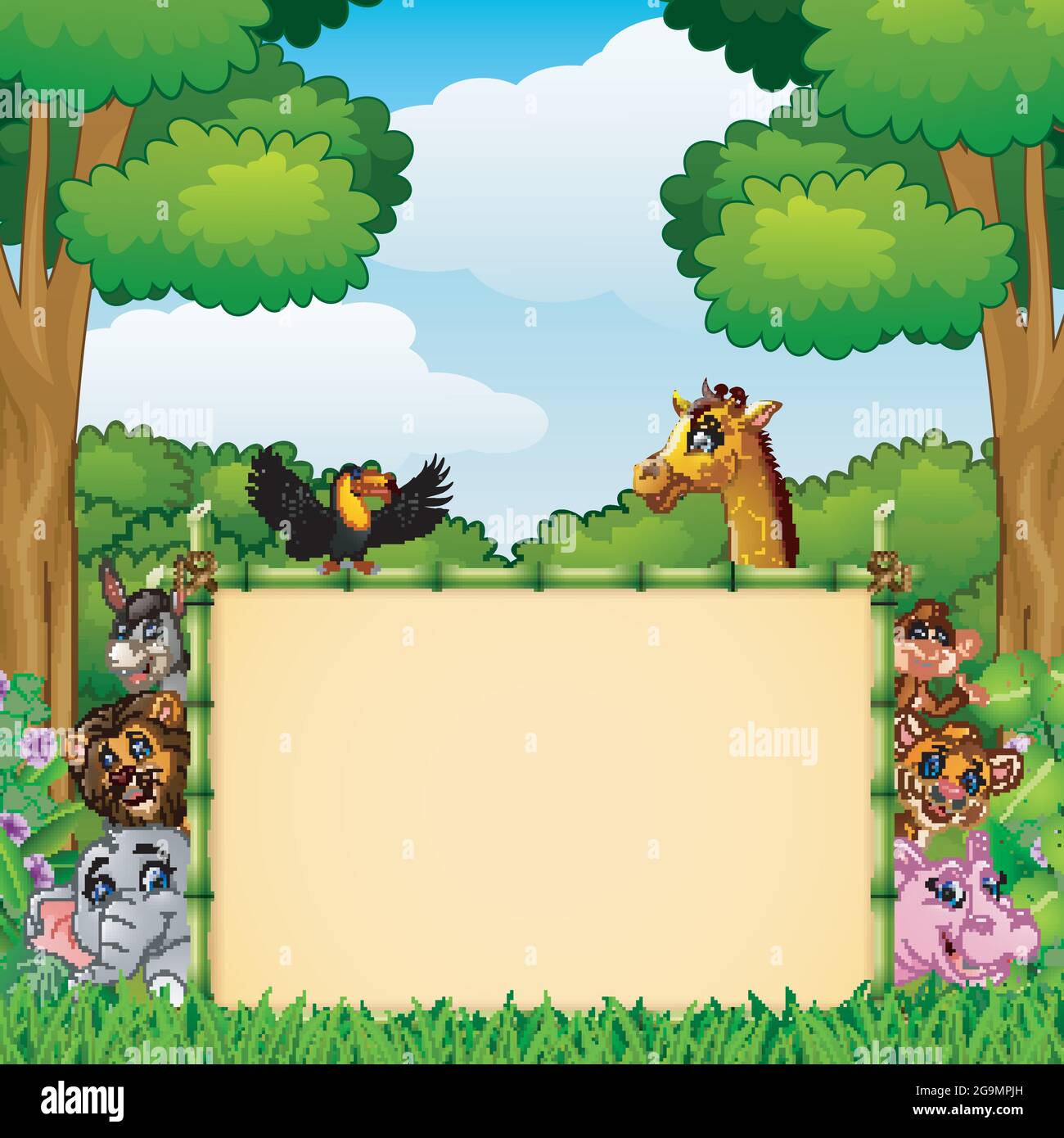 Animals with bamboo blank sign in jungle Stock Vector Image & Art - Alamy