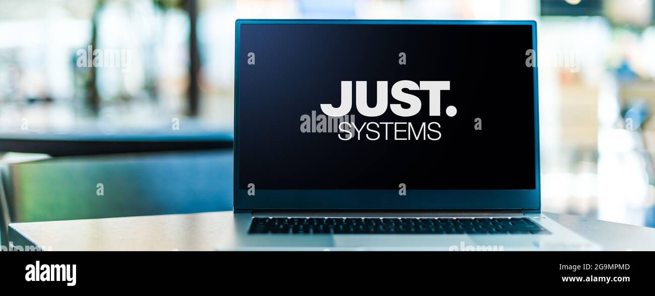 POZNAN, POL - JUN 12, 2021: Laptop computer displaying logo of ...