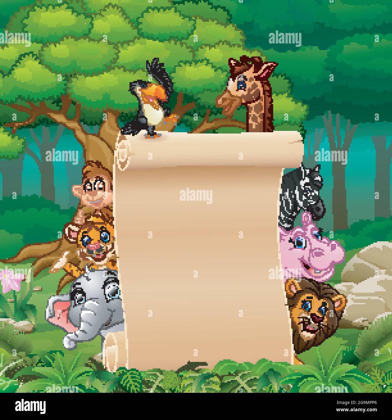 Animals with paper blank sign in forest Stock Vector Image & Art - Alamy
