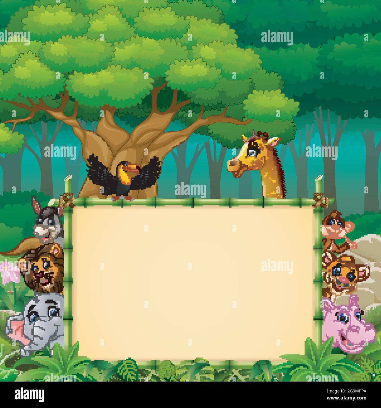 Animals with bamboo blank sign in jungle Stock Vector Image & Art - Alamy