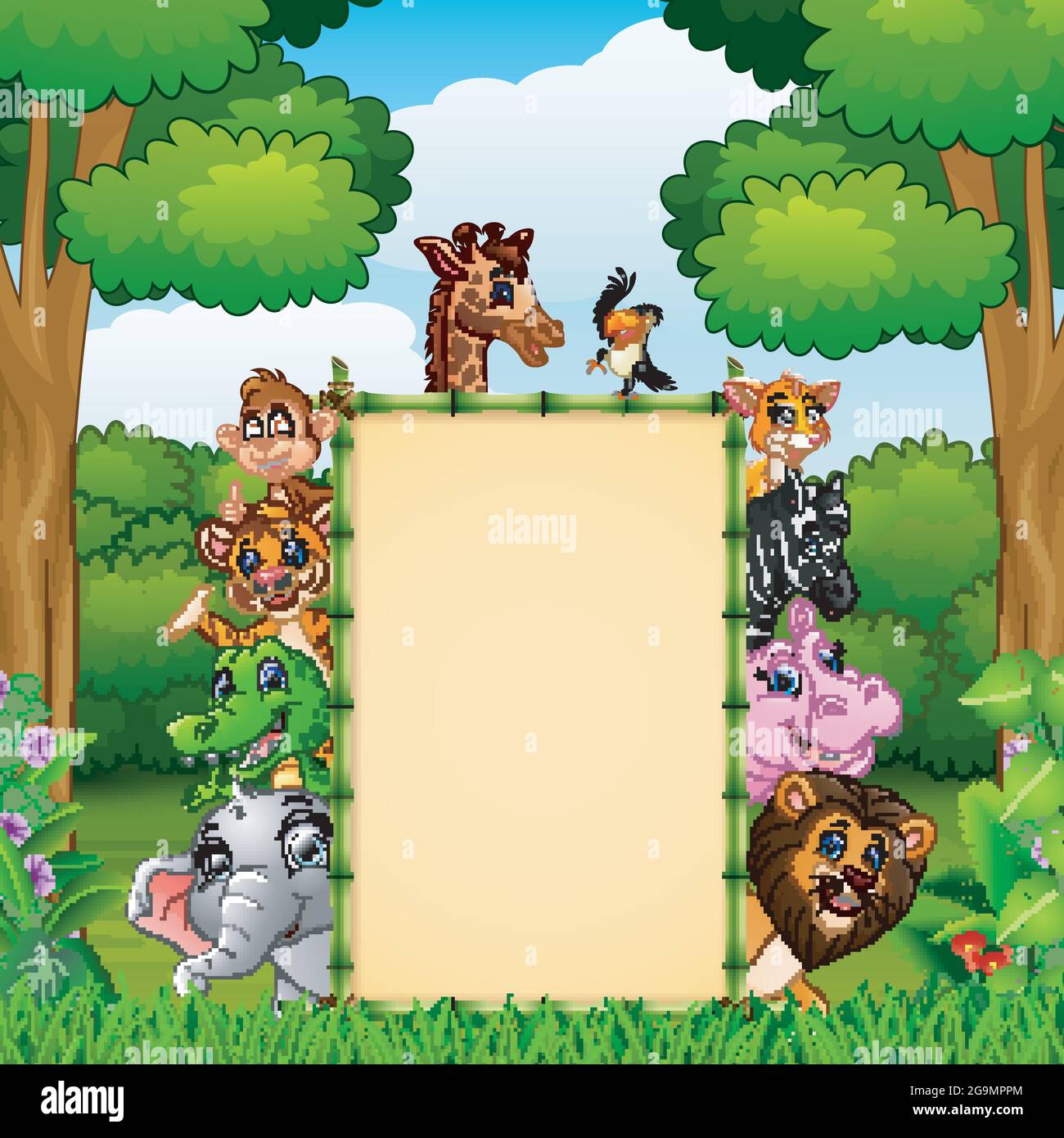 Animals with bamboo blank sign in jungle Stock Vector Image & Art - Alamy