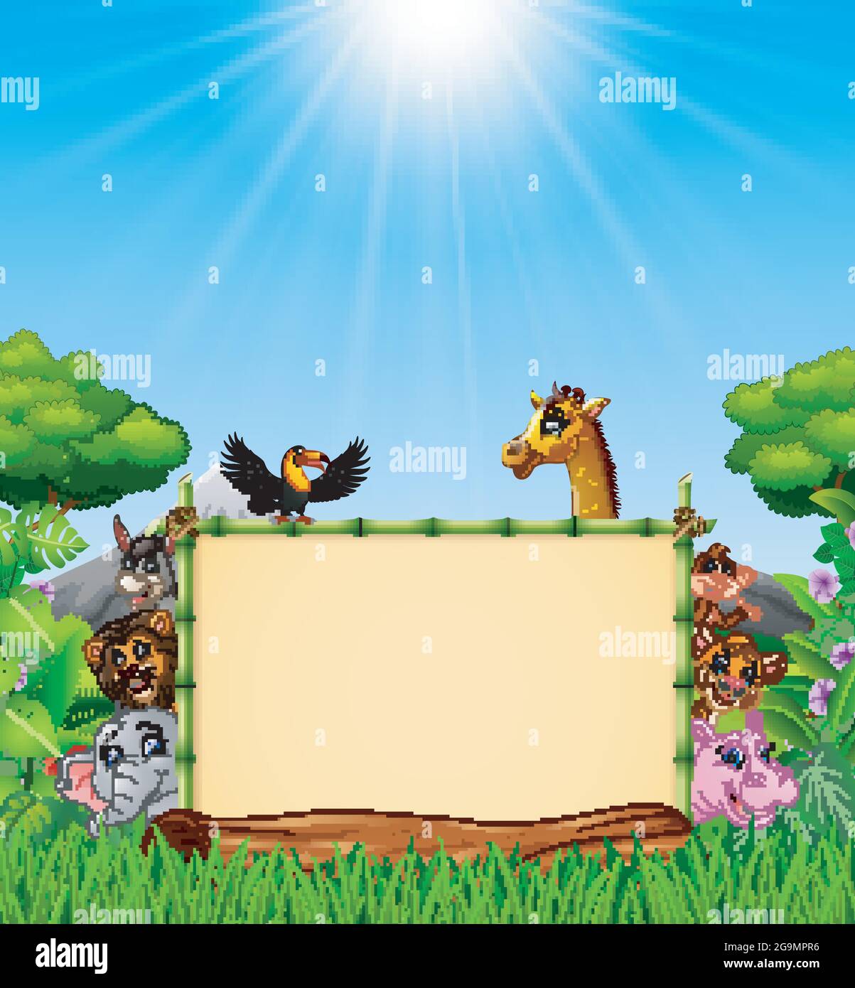 Animals with bamboo blank sign in jungle Stock Vector Image & Art - Alamy